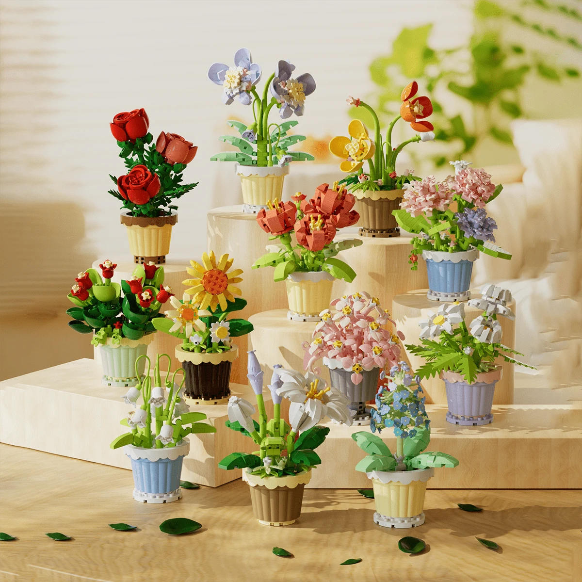 Christmas Decoration 1 Potted Flower Building Blocks, DIY Colorful ...
