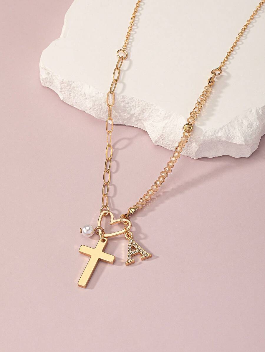 1pc Fashionable Minimalist Romantic Hollow Out Metal Heart, Glass Bead ...