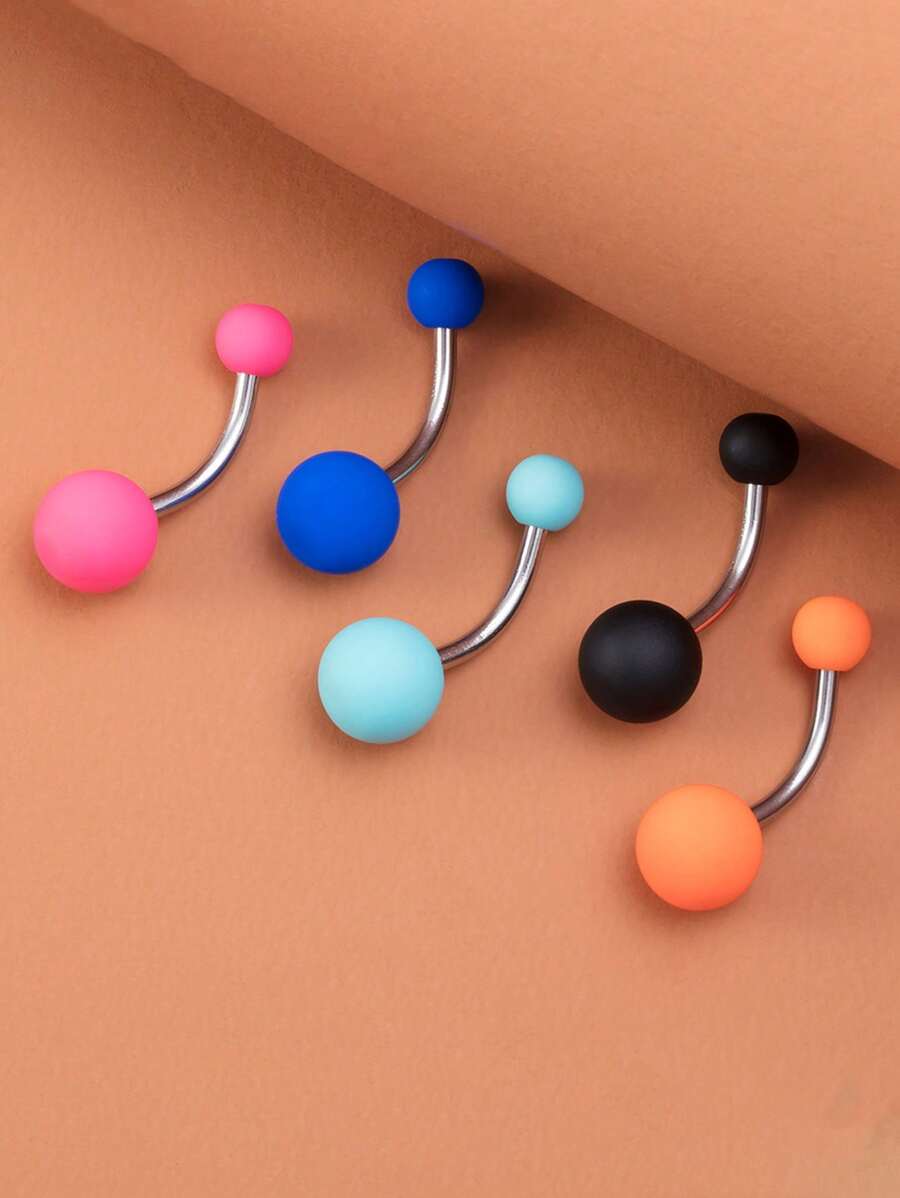 5pcs Punk Soild Color Rubber Paint Acrylic Belly Navel Button Barbell ...