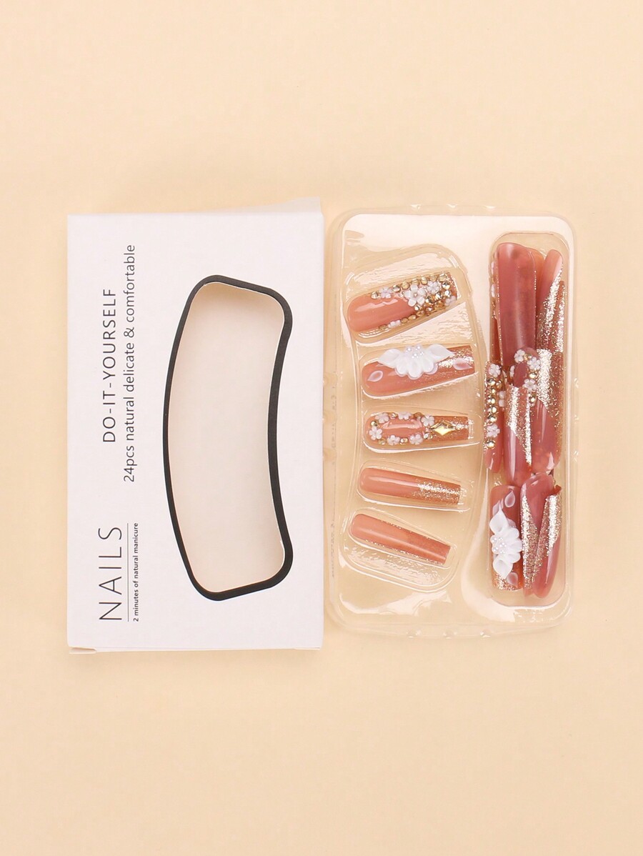 Instantly Elevate Your Style Full Set Of 24 Long Coffin Shaped False ...