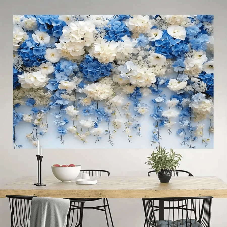 1pc, White Blue Flowers Theme Banner Photography Backdrops Floral Wall ...