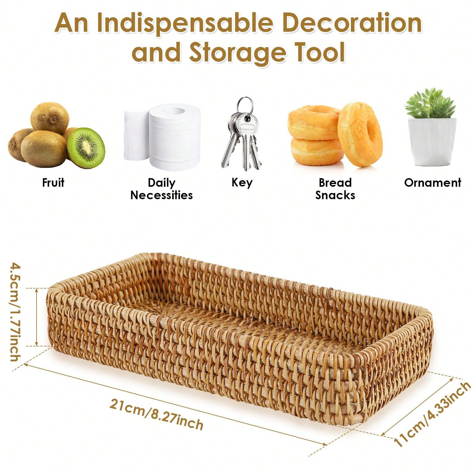 Bandeja de servicio de ratán, bandeja tejida rectangular cesta decorativa tejida a mano de ratán ...