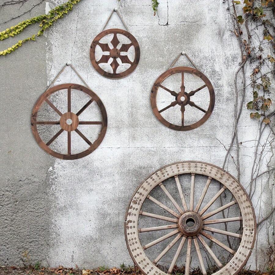 3 Pieces Wooden Wagon Wheel Wall Decor 10 Inches Old Western Wood Wagon ...