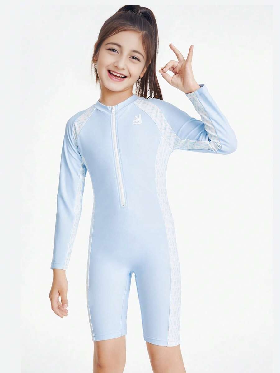 Annil Tween Girl Summer Long Sleeve Sun Protection One Piece Swimsuit ...