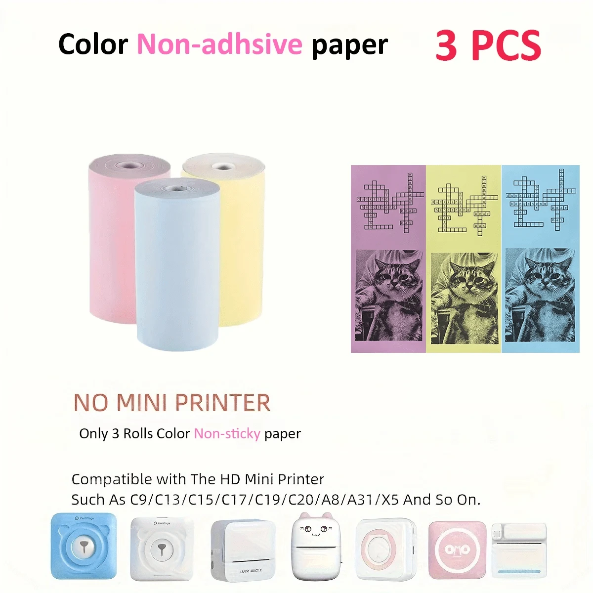 3Pcs Mini Printer Paper, 57 X 25 Mm Printable Color Paper Rolls Thermal ...