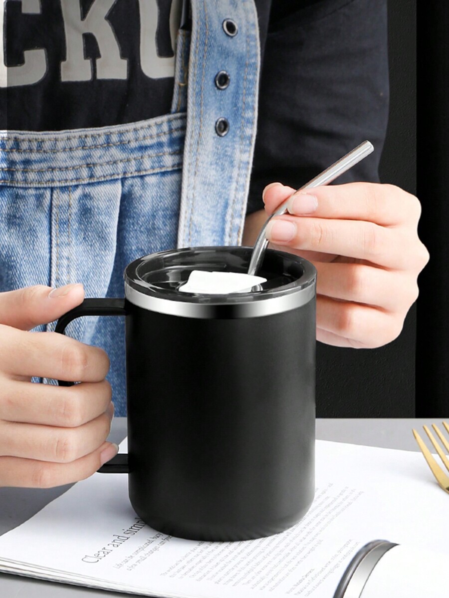 500ml Stainless Steel Double-Wall Insulated Mug With Handle And Lid ...