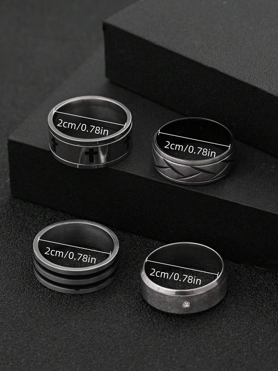 4pcs Men's Fashion Rings Stainless Steel Rings Cool Rings Diamond Ring ...