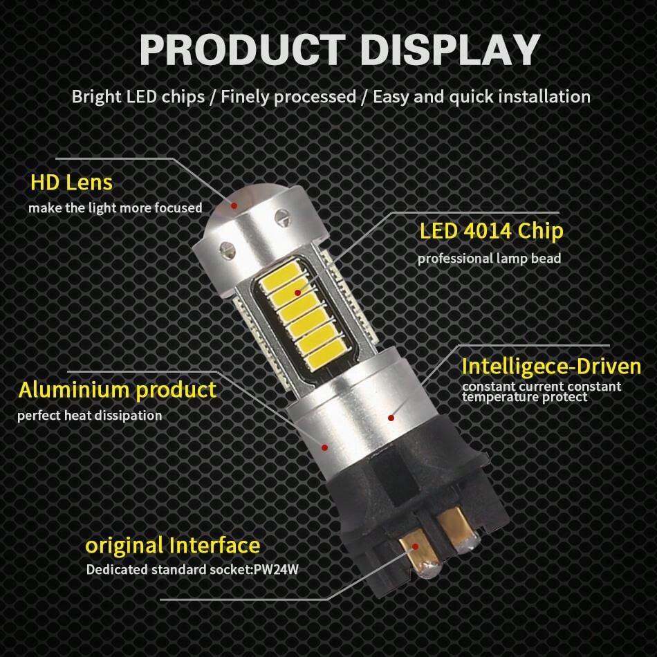 PWY24W PW24W หลอดไฟ LED Xenon สีขาวสว่างมาก 30-SMD 4014 ไฟเลี้ยวไฟวิ่ง ...