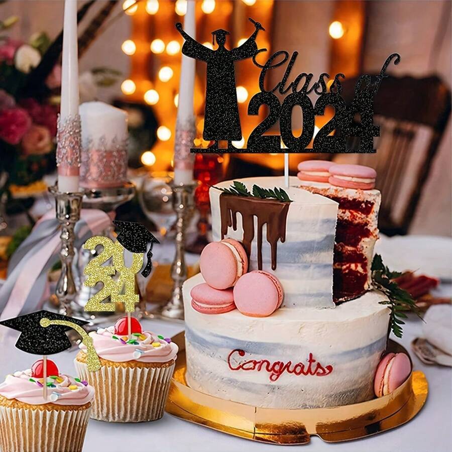 5pcs Graduation Cupcake Topper 2024 Graduation Party Decorations, Black ...