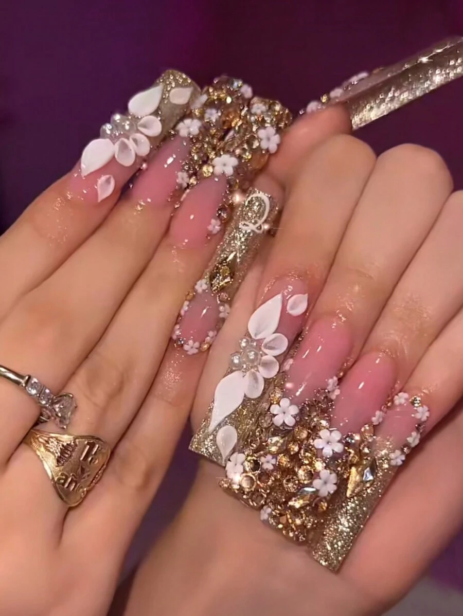 Instantly Elevate Your Style Full Set Of 24 Long Coffin Shaped False ...