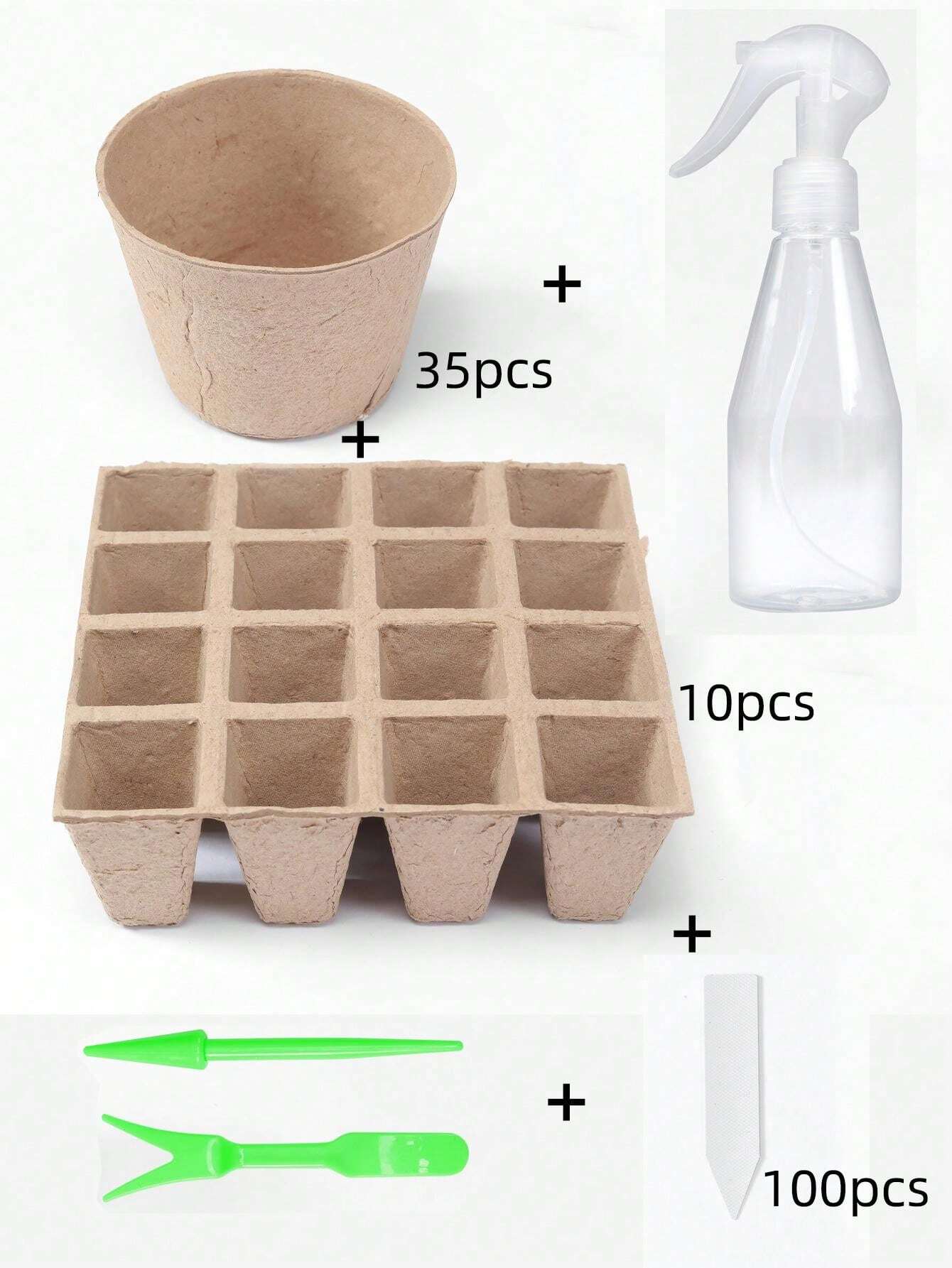 10pcs Molded Paper Pulp 16-Cells Seedling Trays Plus 35pcs 10cm Round ...