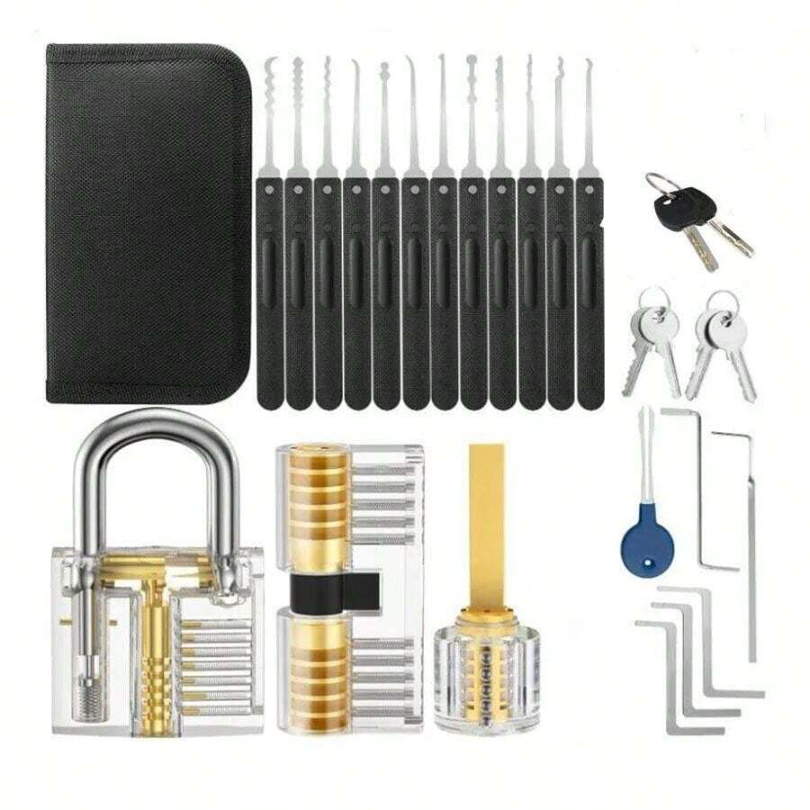 27pcs Lock Pick Tools Set With 3 Transparent Locks, For Novices And Professional Locksmiths ...