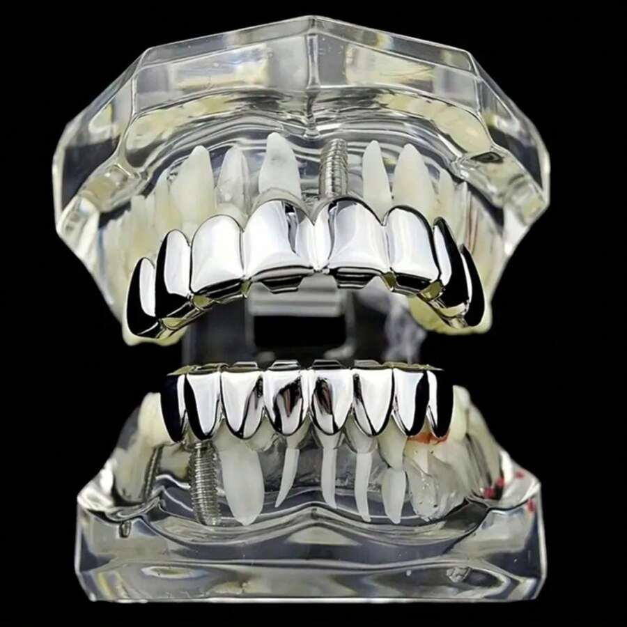 18K Golden Plated 8 Teeth Shiny Dental Tooth Grillz | SHEIN USA