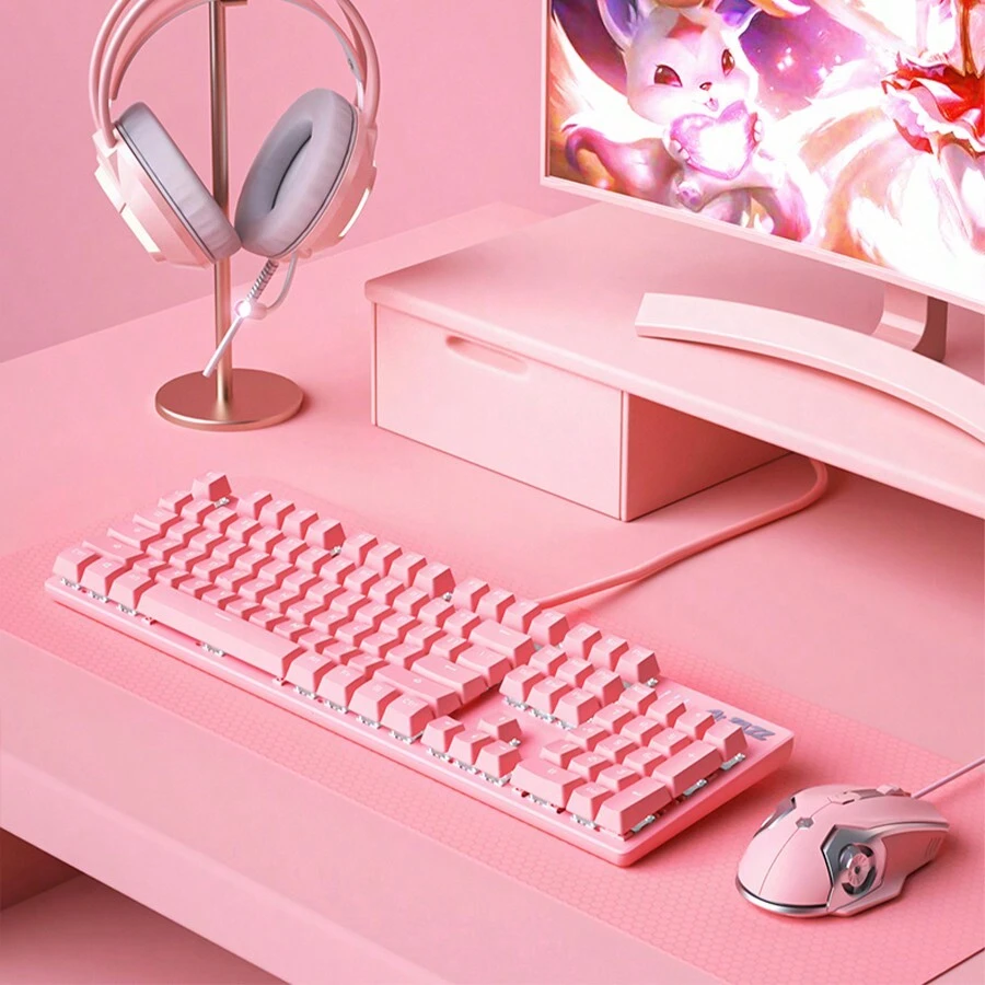 NACODEX-Pink Girl Mechanical Keyboard Crisp Knocking Sound Office ...