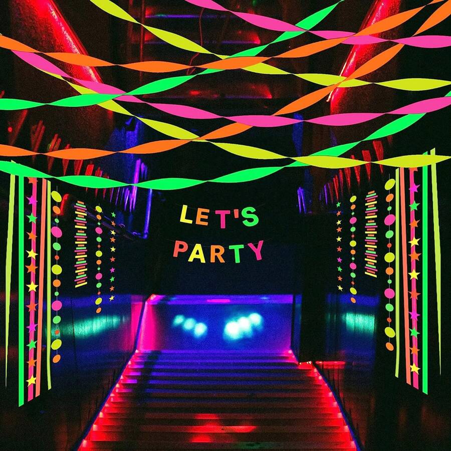 2/4/8/12pcs,1000inch/Roll UV Neon Streamers Crepe Paper Glow Party ...