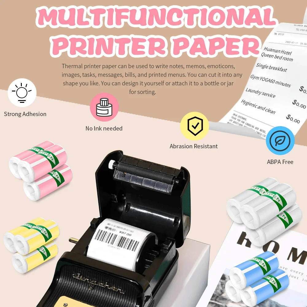 5Pcs Mini Printer Sticker Paper, 57 X 25 Mm Color Adhesive Printable ...