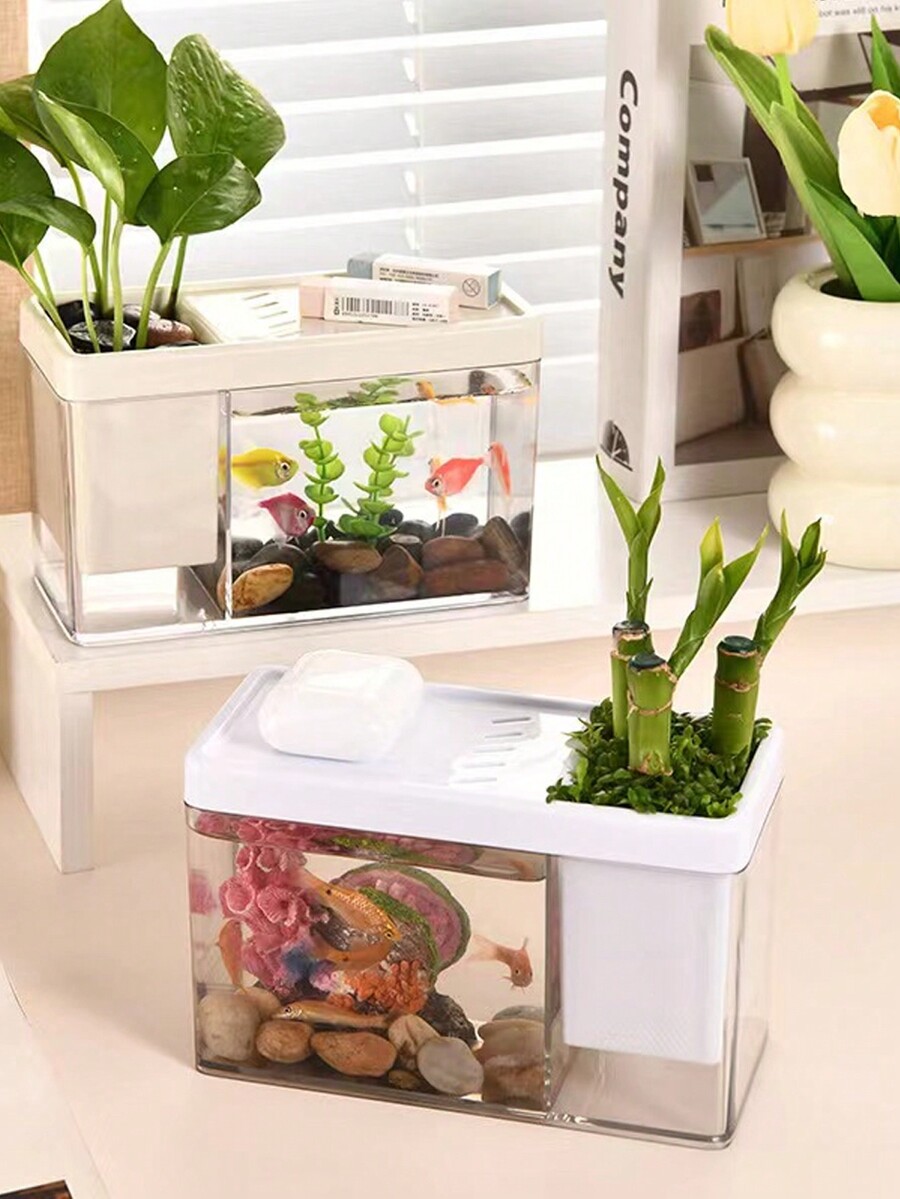 1pc High-Transparency Plant Shaped Plastic Ecological Desktop Fish Tank ...