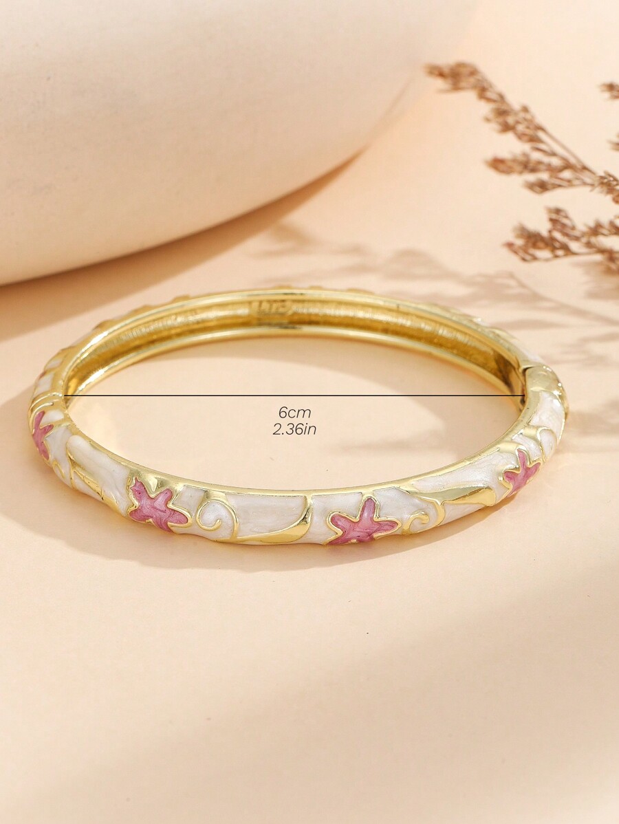 1pc Fashion New Boho Style Gold Plated Beige Enamel Cloisonne Bracelet ...