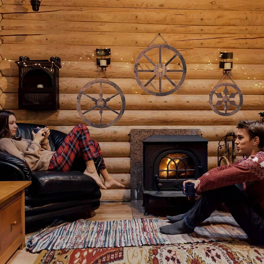 3 Pieces Wooden Wagon Wheel Wall Decor 10 Inches Old Western Wood Wagon ...