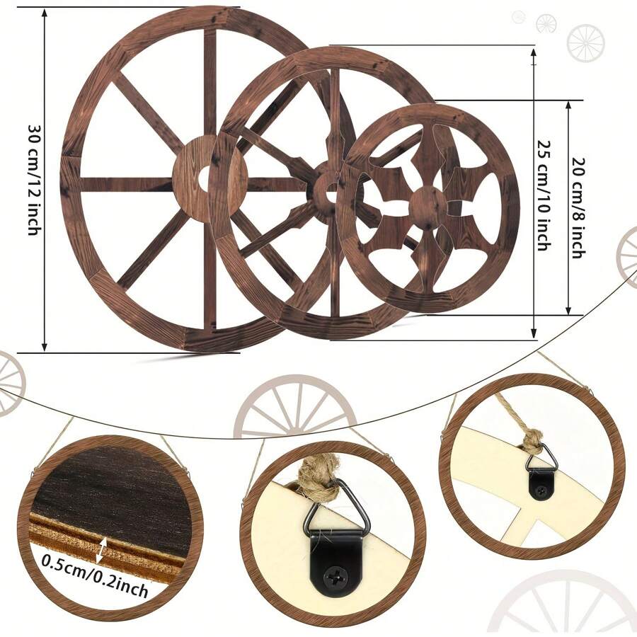 3 Pieces Wooden Wagon Wheel Wall Decor 10 Inches Old Western Wood Wagon ...