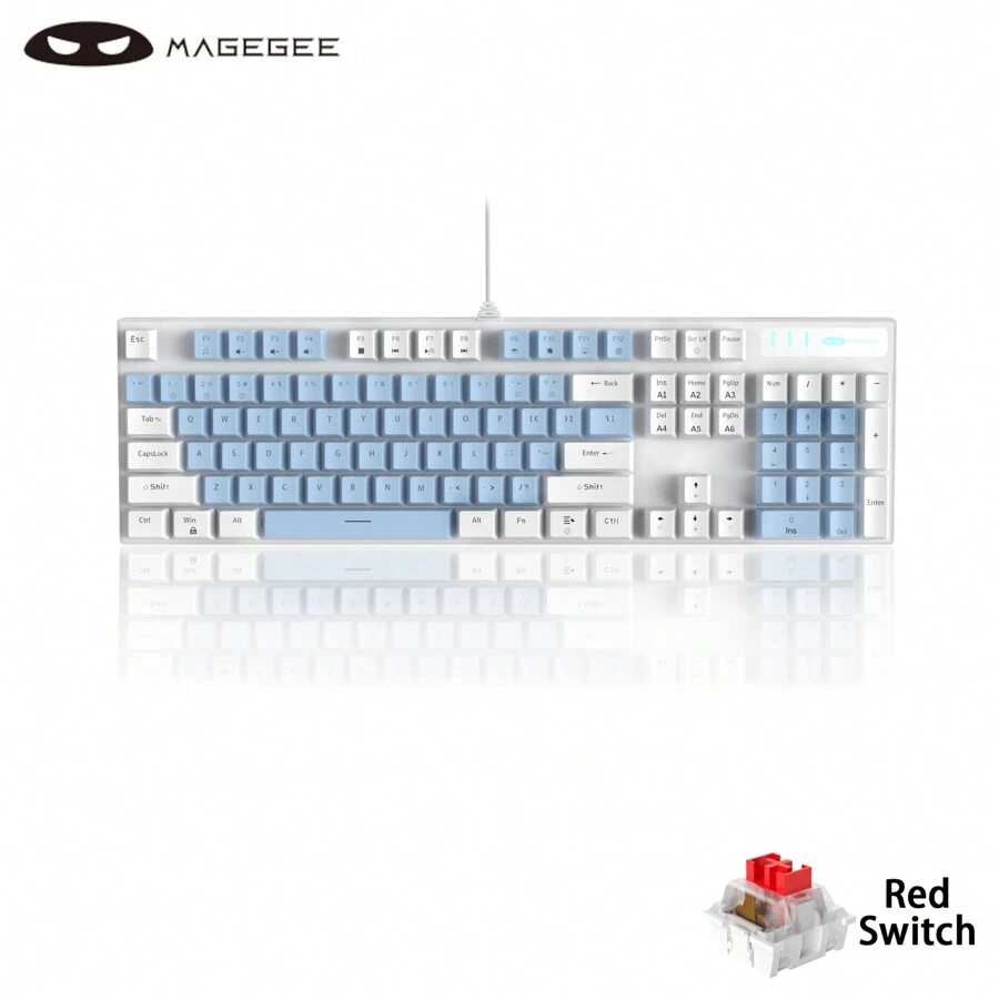 MageGee Mechanical Gaming Keyboard With Double-Shot Keycaps, 104 Keys White Backlit Mechanical ...