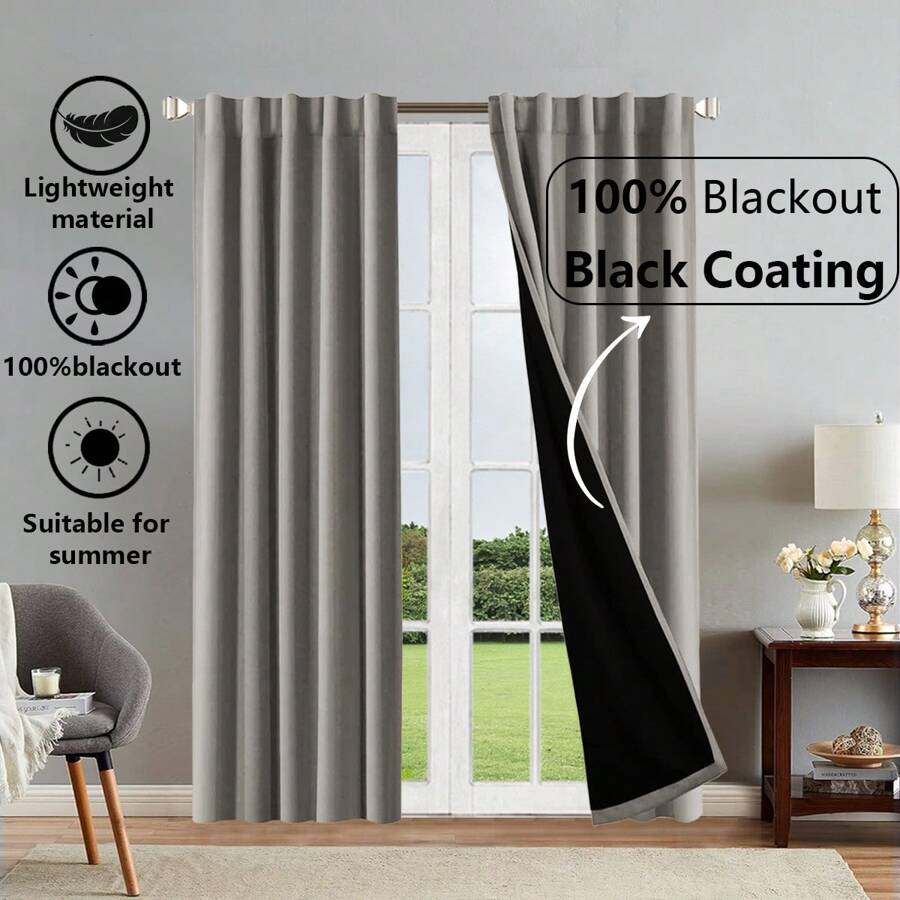 2 Panels Solid Color Blackout Curtains, Multiple Functional Heavy Duty ...