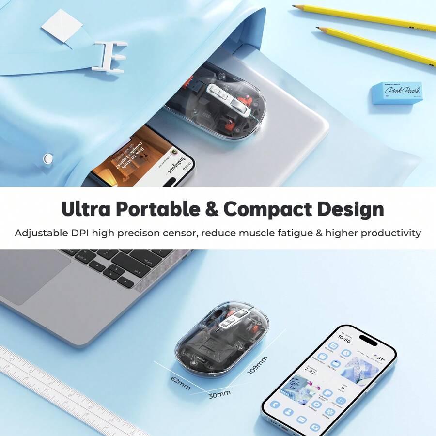 Mouse Transparente Sem Fio Bluetooth, Mouse de Escritório Silencioso ...