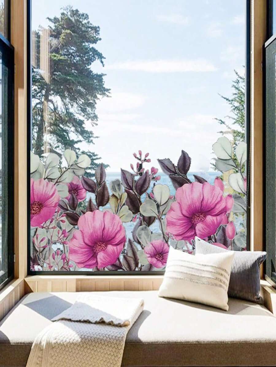 Romantic Flower Sticker, Window Glass Decorative Film, Bathroom ...