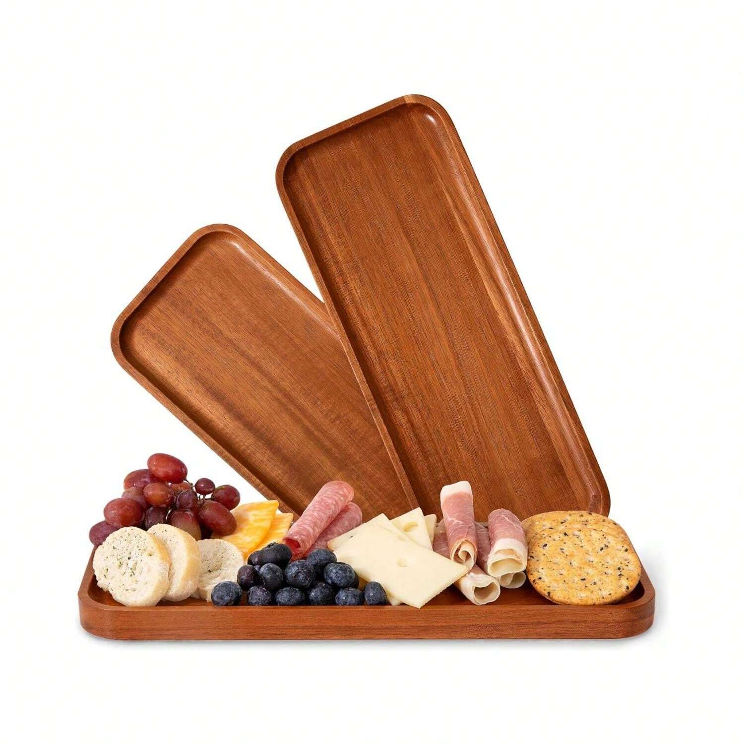 Ensemble de 3 plateaux de service en bois d'acacia rectangulaires (11,4 po x 4,1 po) pour la ...