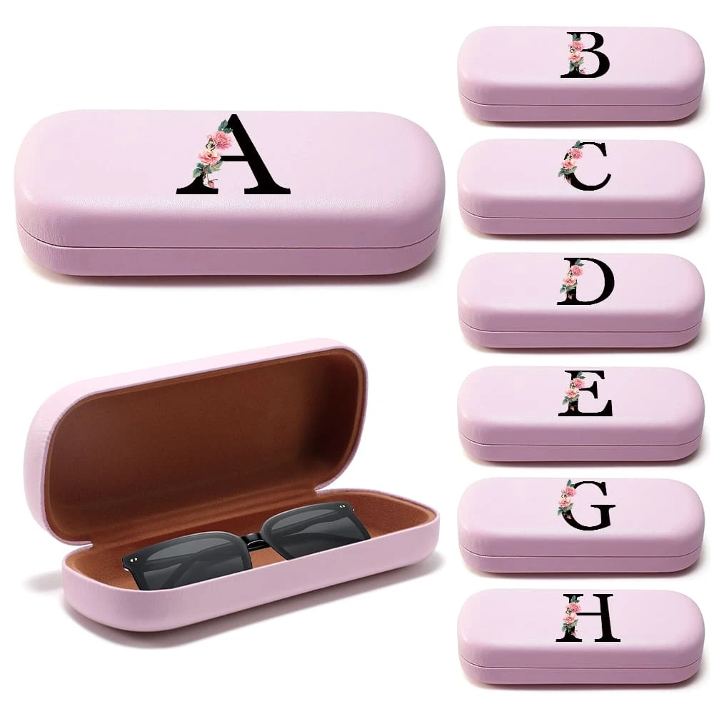 Initial Glasses Case Hard Shell - PU Leather A-Z Letter Eyeglass Case ...
