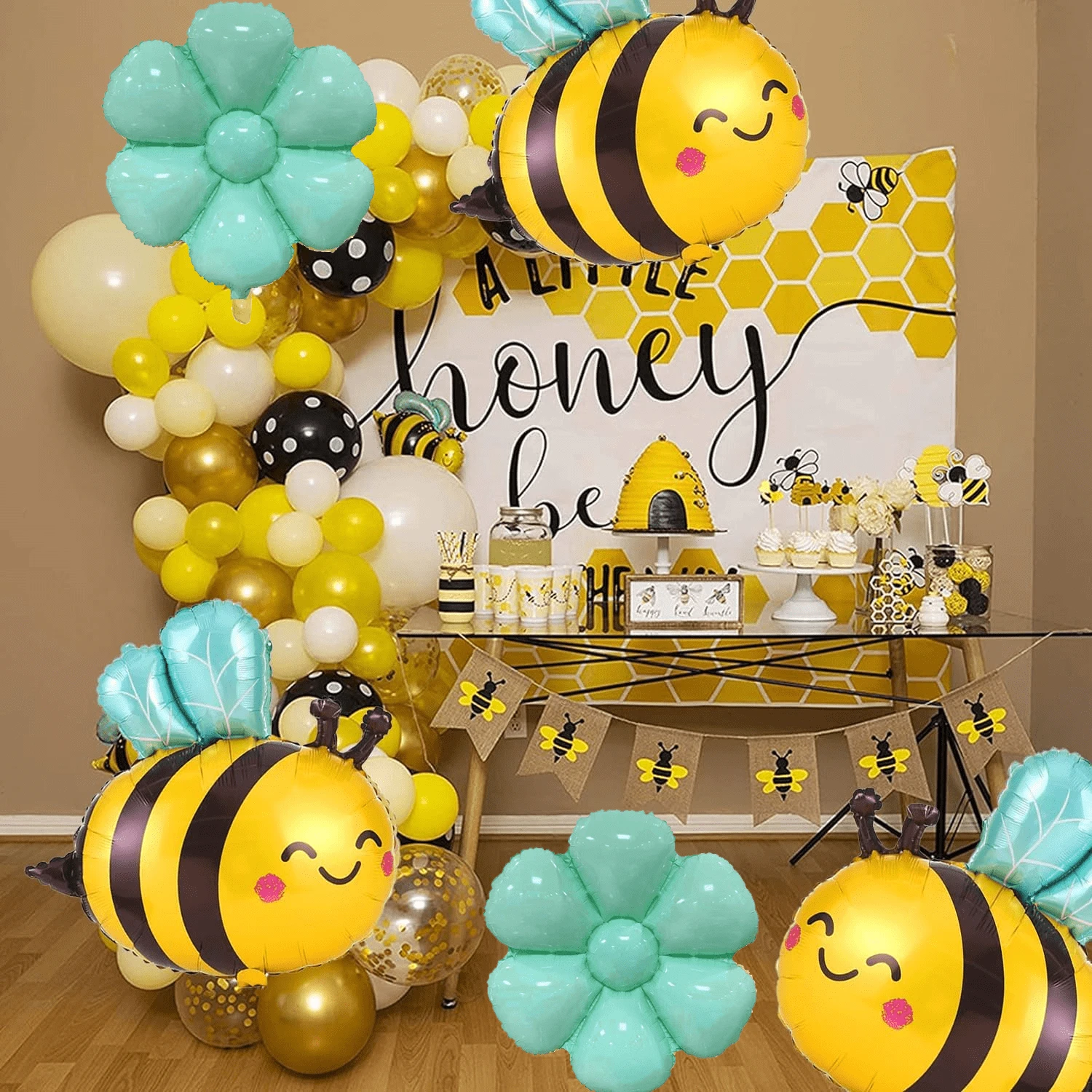 Bee Balloons And Blue Daisy Flower Balloons Bumble Bee Foil Mylar ...