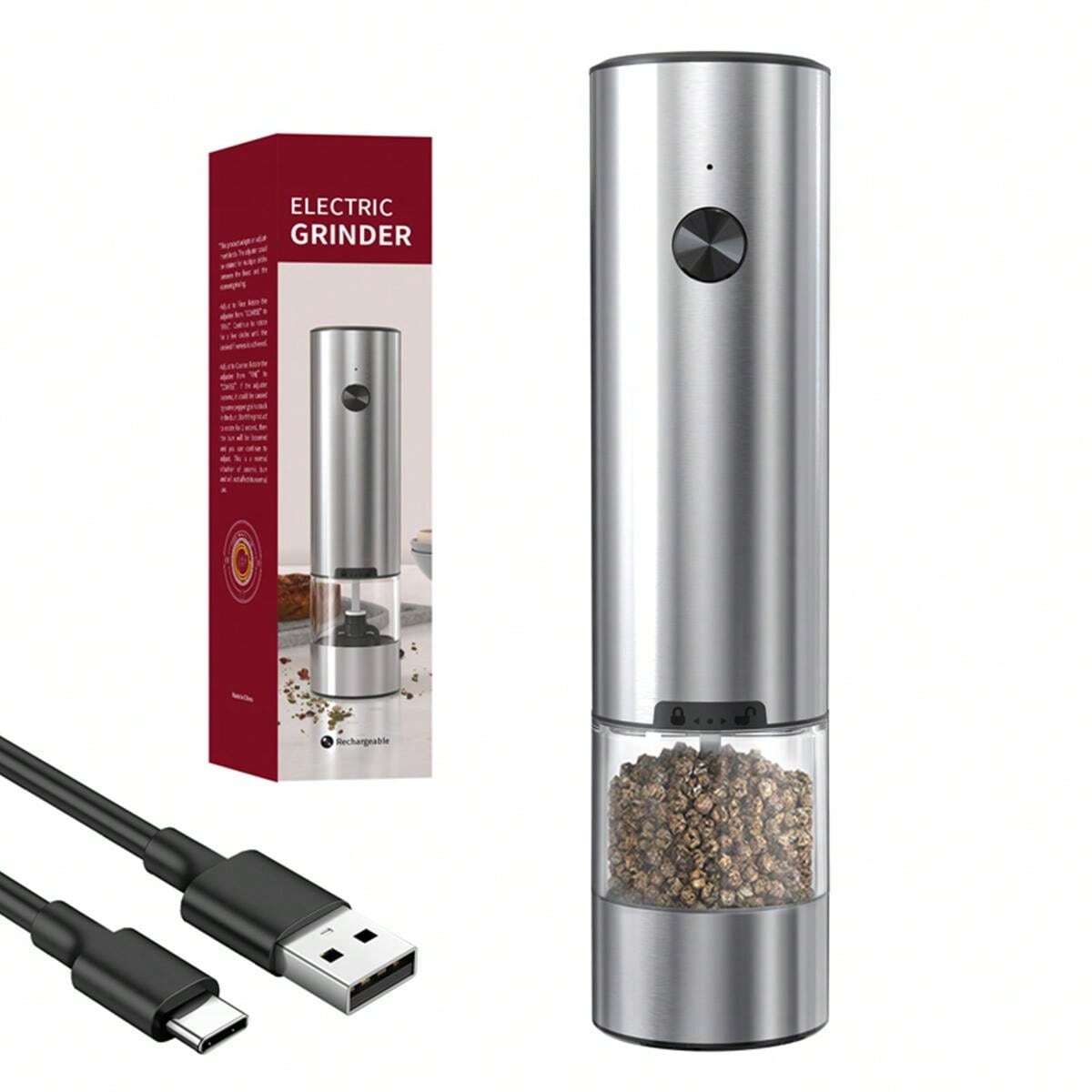 Pepper Grinder Electric Salt And Pepper Grinder With LED Light USB ...