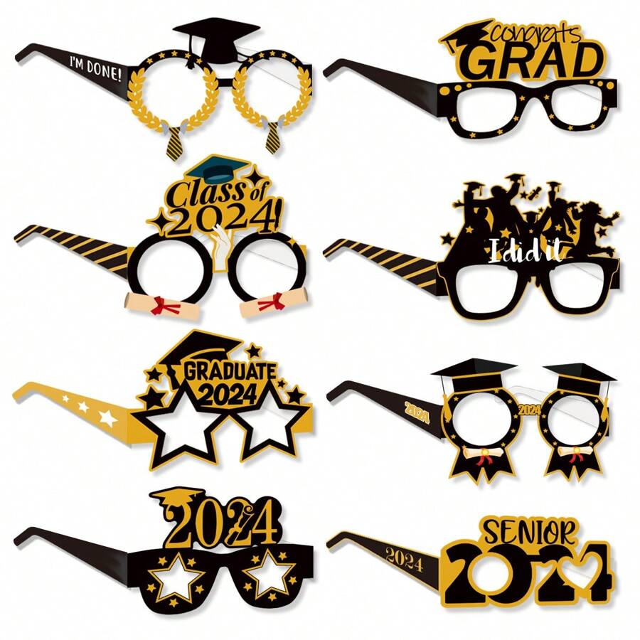 8 Pcs 2024 Graduation Eyeglasses Glitter Class Of 2024 Grad Photo Booth ...