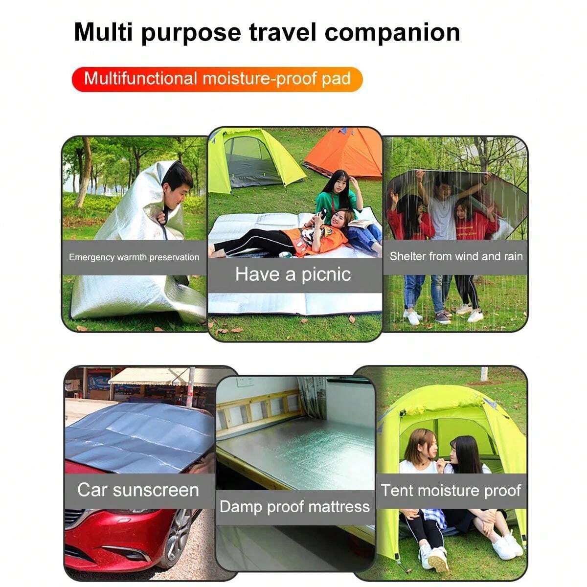 Double-Sided Aluminium Film Mat Moistureproof Mat Grass Camping Mat Beach Picnic Mat(200*120cm ...
