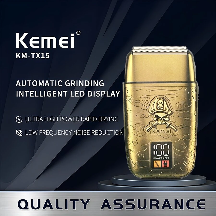 KEMEI Metal Golden Beard Shaver Professional Rechargeable Face Body ...