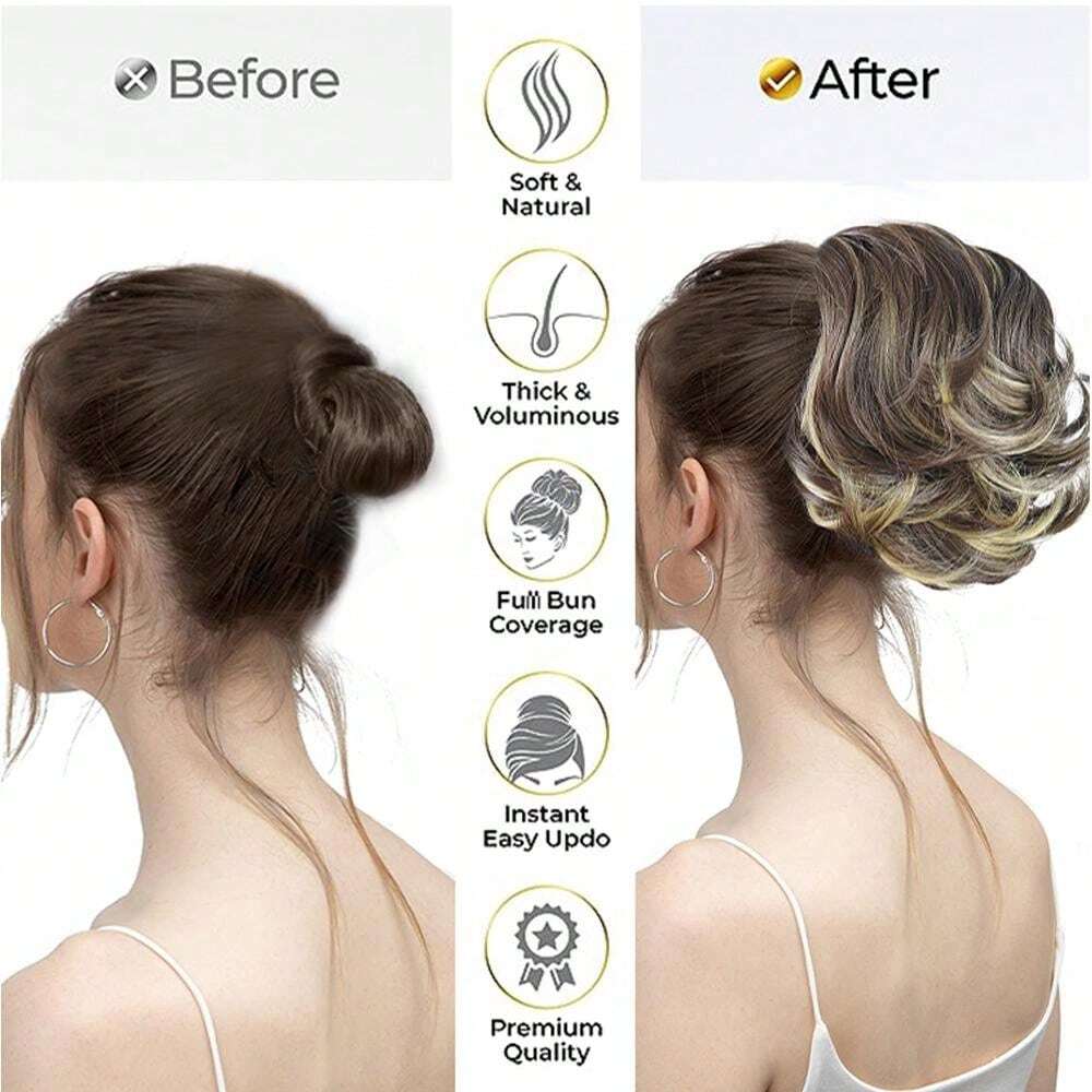 Moño de pelo falso sintético de moda con peine, extensiones de cola de ...