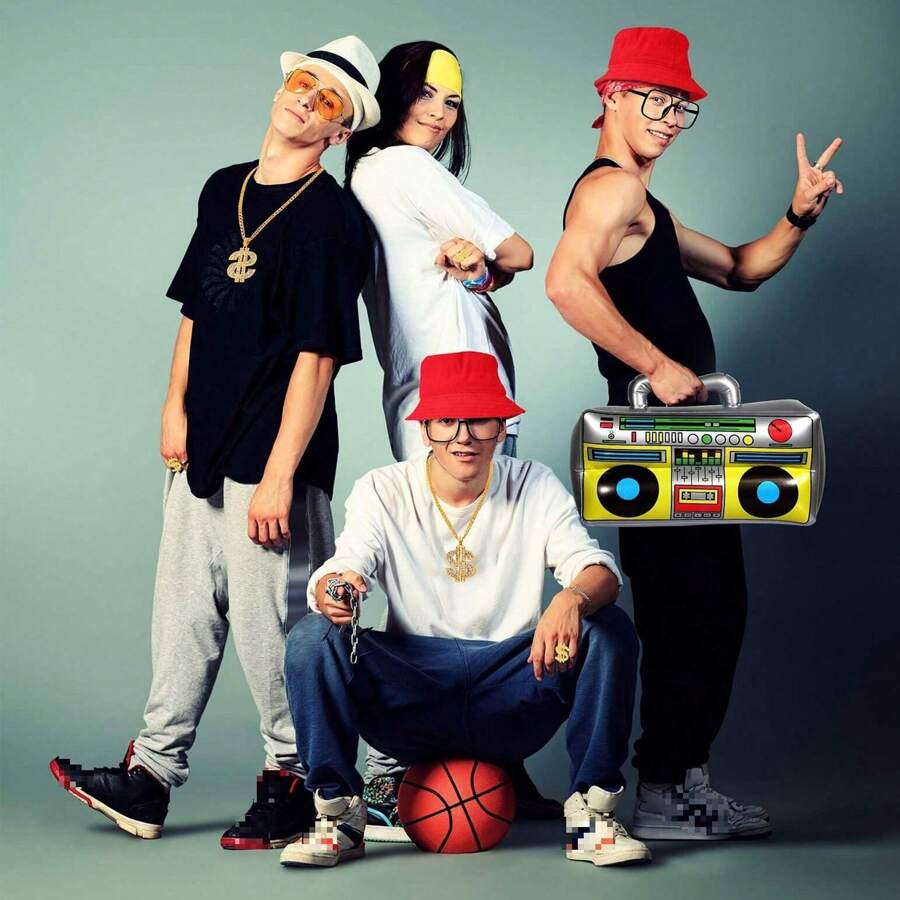 4Pcs Hip Hop Costume Kit 80s/90s Rapper Accessories-Bucket Hat ...