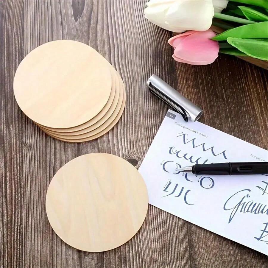 10pcs 3 Inch Round Wood Discs For Crafts Wooden Cutout Tiles Wood ...