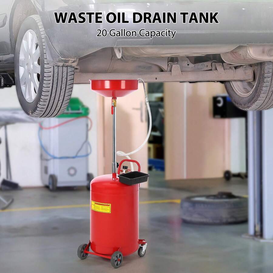 20 Gallon Portable Oil Drain Tank With Air Operated Drainer, Wheels ...
