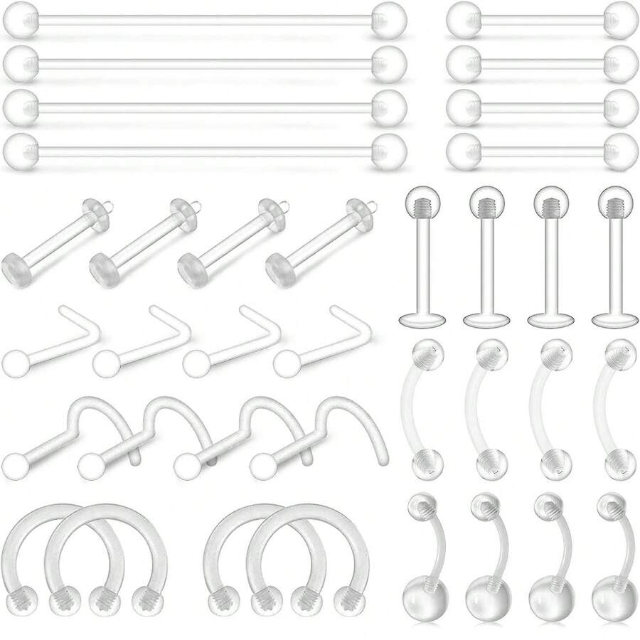 36pcs Piercing Kit Retainers Plastic Industrial Barbell Eyebrow Lip ...