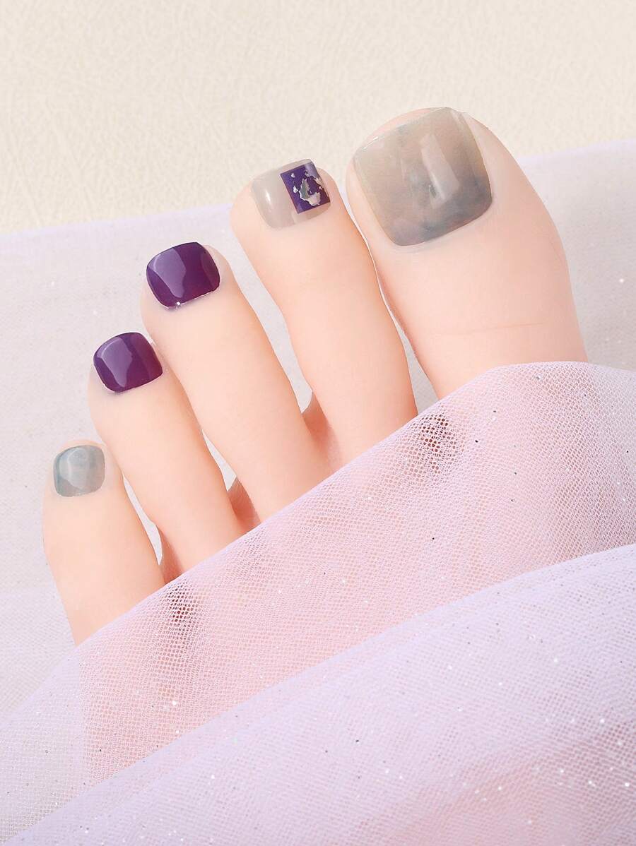 26pcs Semi Cured Gel Toenail Strips, Purple Minimalist Colour Block ...