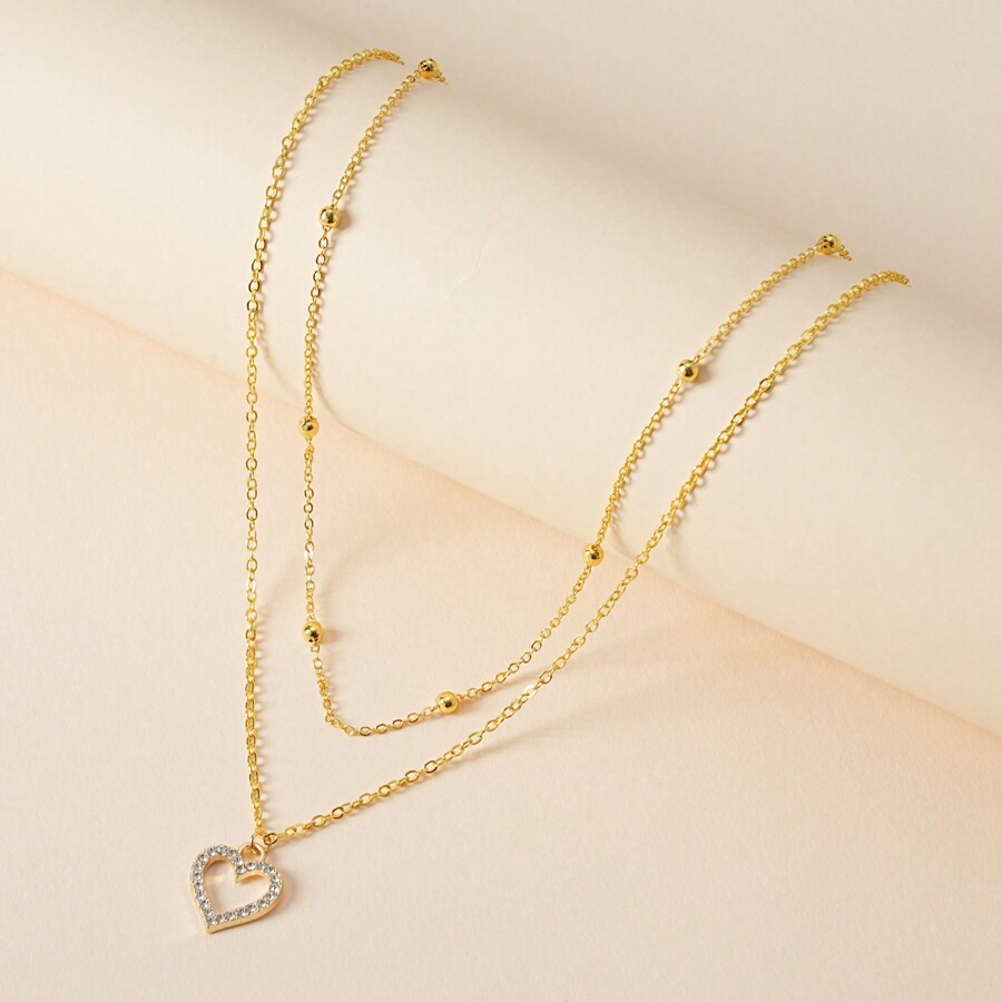 1 Stück Strass Herz geschichtete Halskette für Frauen, goldene Kette Herz Anhänger Halskette ...