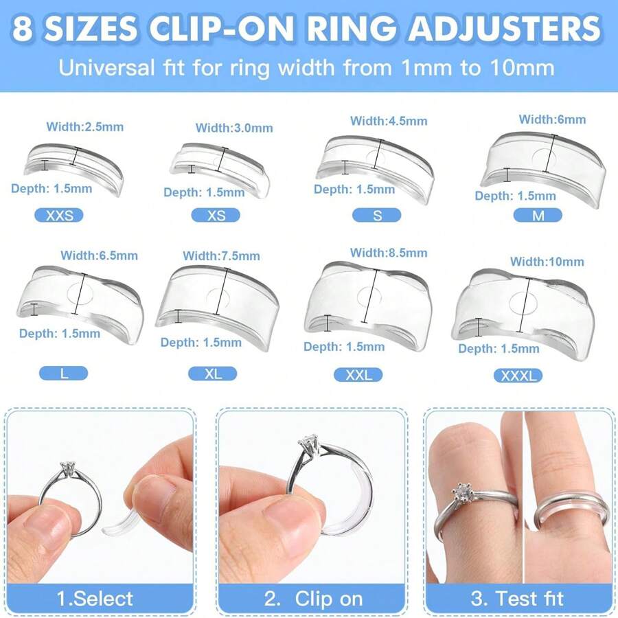 8 Pcs Ring Sizers For Loose Rings - 8-Pack Easy-Clip Ring Size Adjuster ...