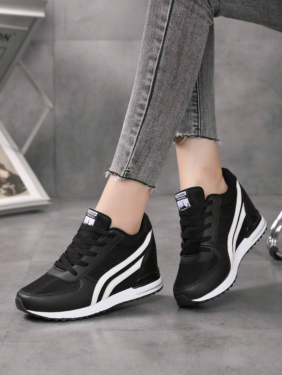 Women Two Tone Lace-Up Front Wedge Sneakers, Sporty Outdoor Wedge ...