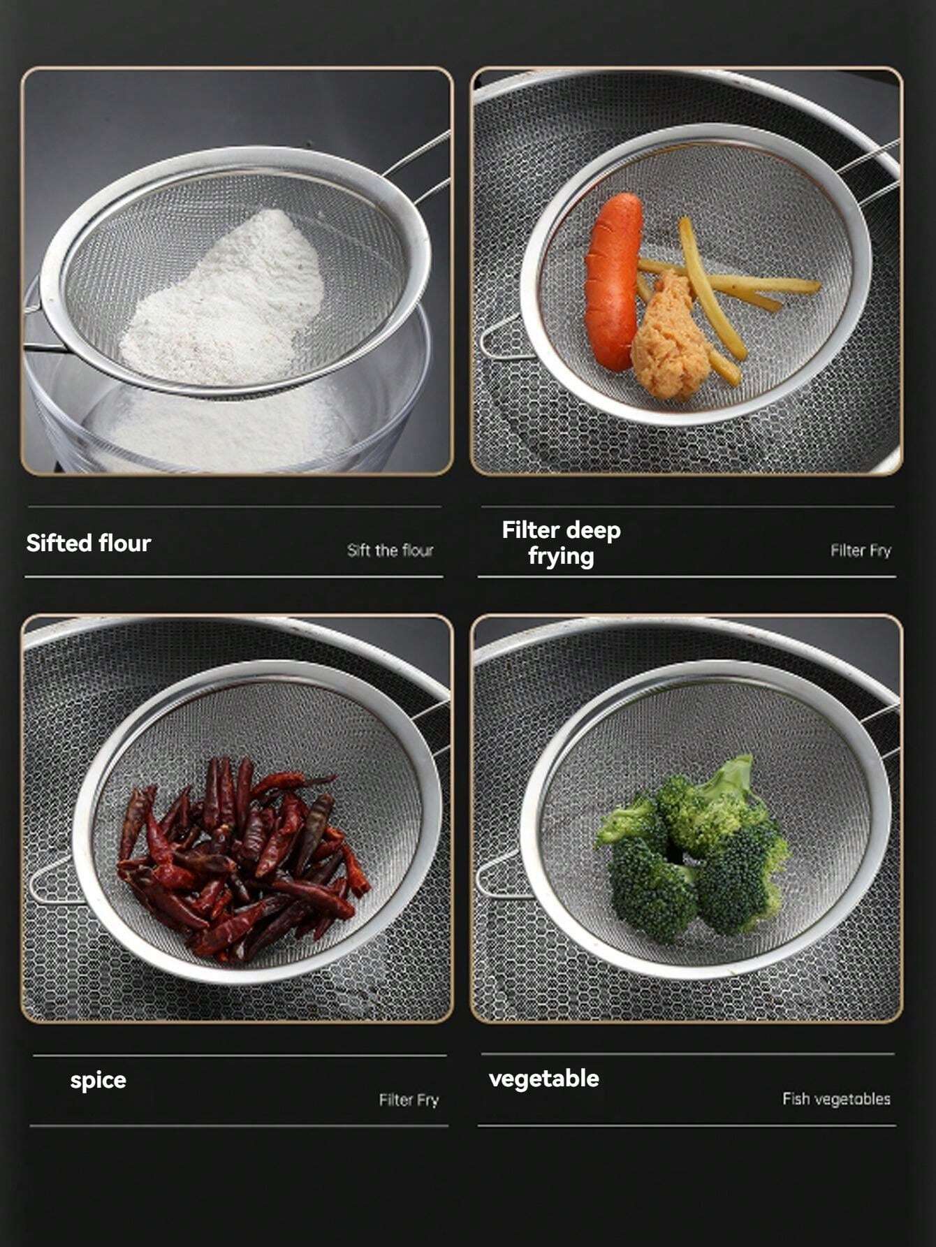 3pcs Baking Flour Filter Sieve, Fried Food Filter, Oil Filter, Fruit ...