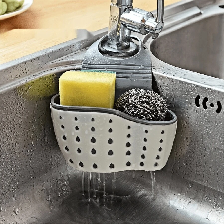 Kitchen Sink Strainer Hanging Basket With Sponge Holder, Faucet Storage ...