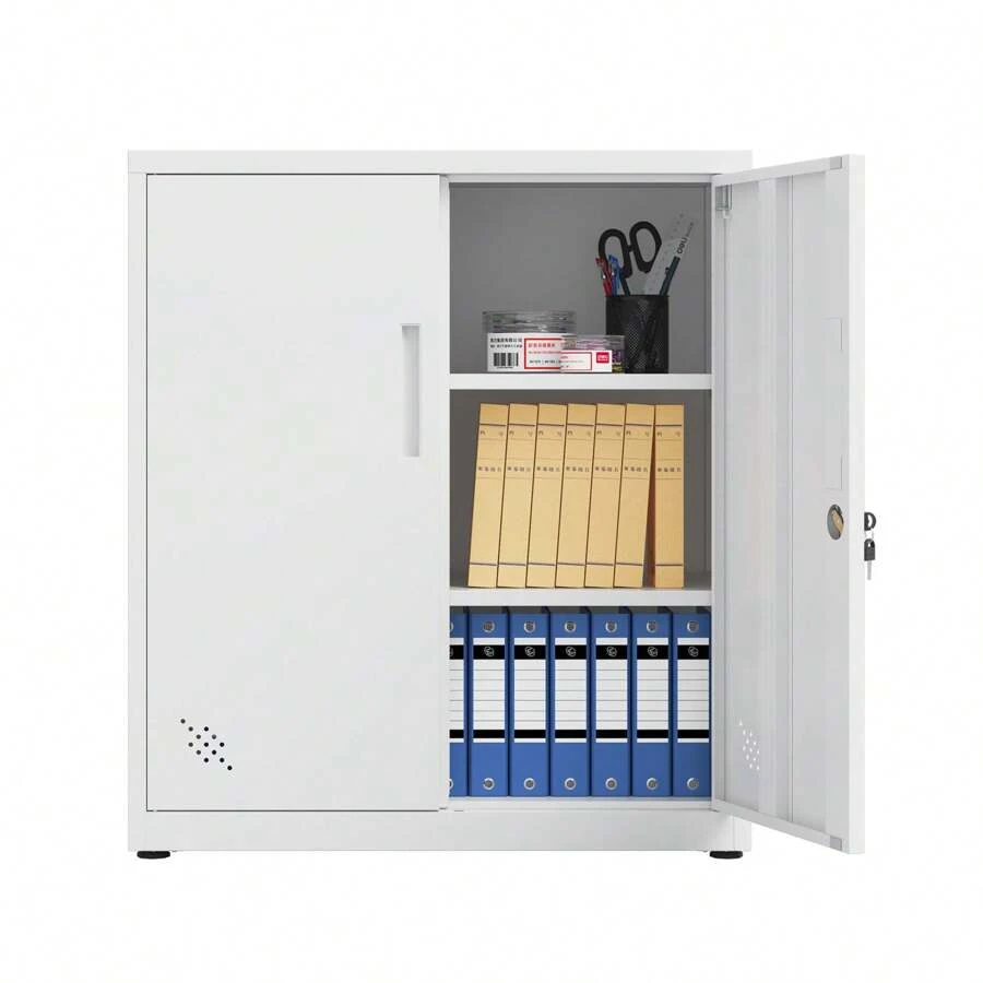 Metal Storage Cabinet With 2 Doors And 2 Adjustable Shelves, Steel ...