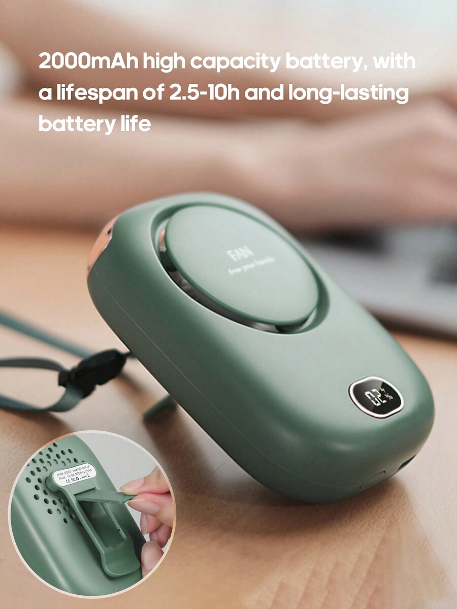 kinscoter 1PC Rechargeable 2000mAh Portable Hanging Neck Fan Outdoor ...