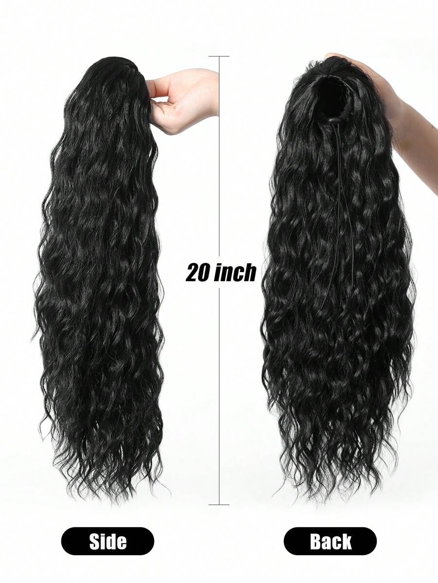 Long Curly Wavy Drawstring Ponytail Extensions Clip In Wavy Synthetic ...