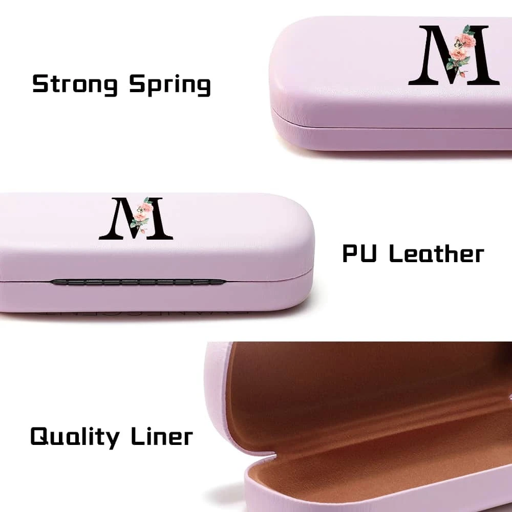 Initial Glasses Case Hard Shell - PU Leather A-Z Letter Eyeglass Case ...